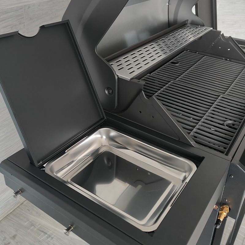 GRILL OGRODOWY GAZOWY Z POKRYWĄ I PÓŁKAMI ZEUS-C CZARNY RUSZT ŻELIWNY ...